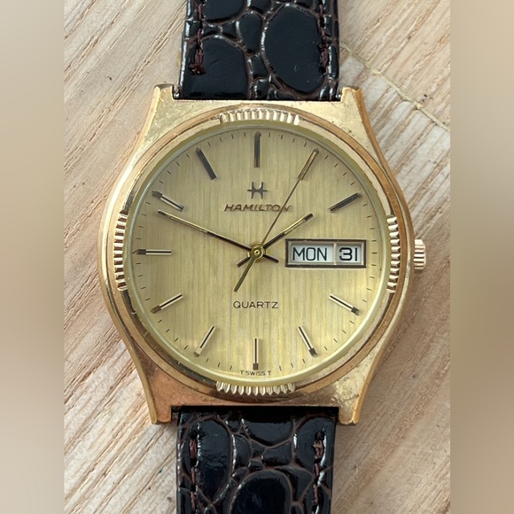 Hamilton | Accessories | Hamilton Vintage Mens Watch Gold Dial Date ...